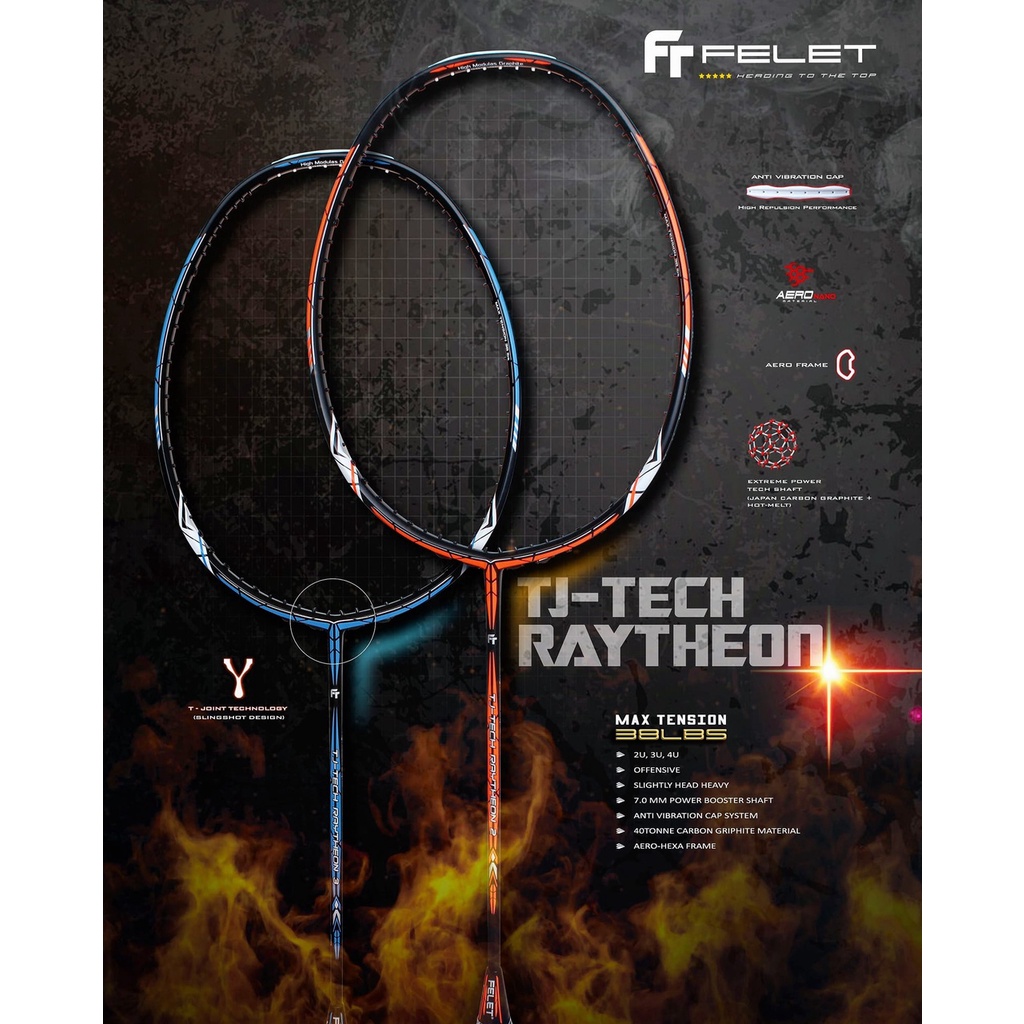 FELET TJ Tech Raytheon 8, 4U MAX TENSION 38LBS Badminton Racket ...