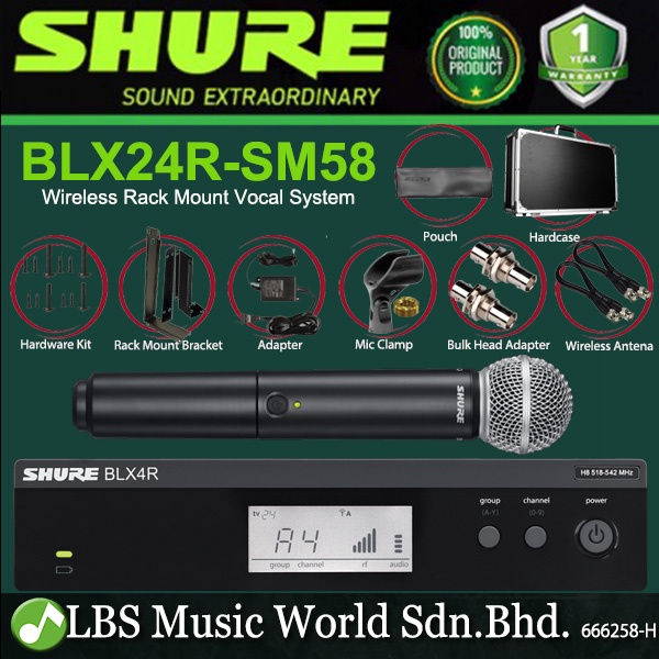 Shure BLX24R/SM58 Wireless Rack Mount Vocal System with BLX4R Wireless Transmitter and BLX2/SM58 ...