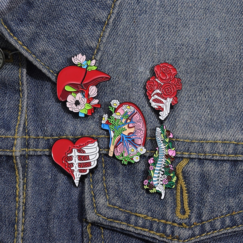 Colorful Floral Plant Design Organ Enamel Pins Creative Brain Lung ...