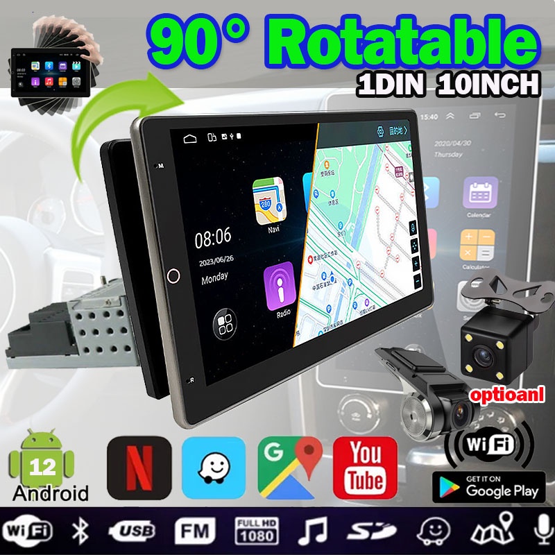 Universal 1Din Android Car Player, 10 inch Touch Screen Rotation GPS ...