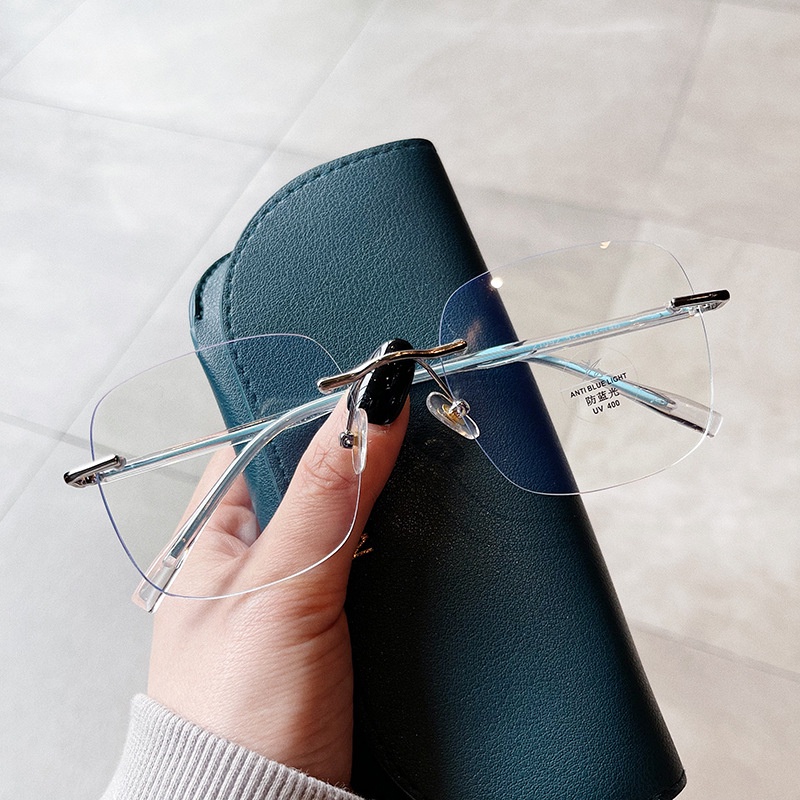 New glasses men and women frameless cut edge myopia glasses anti-blue ...