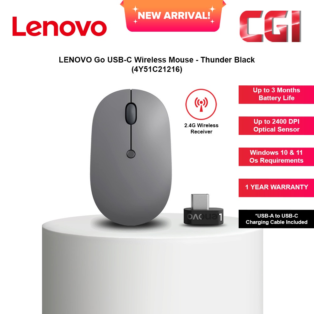Lenovo Go USB-C Wireless Mouse (Thunder Black) - 4Y51C21216 | Shopee ...