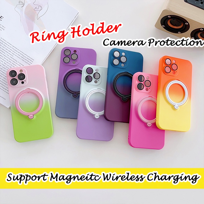 For iPhone 11 12 Pro Max Case With Ring Holder Soft Casing Gradient ...