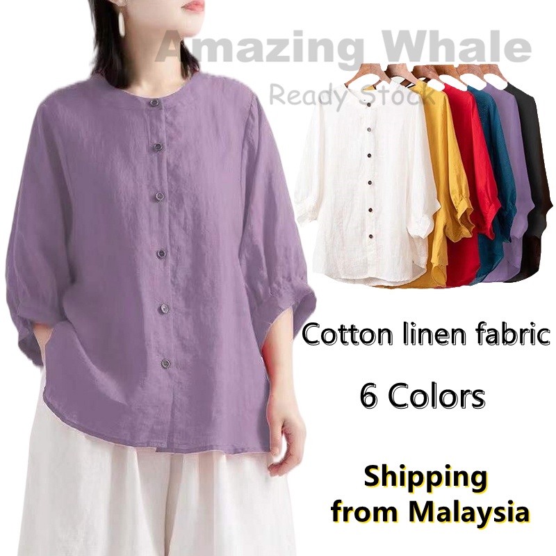 【READY STOCK】Cotton Plus Size Blouse Women's lantern sleeve Tops shirt ...