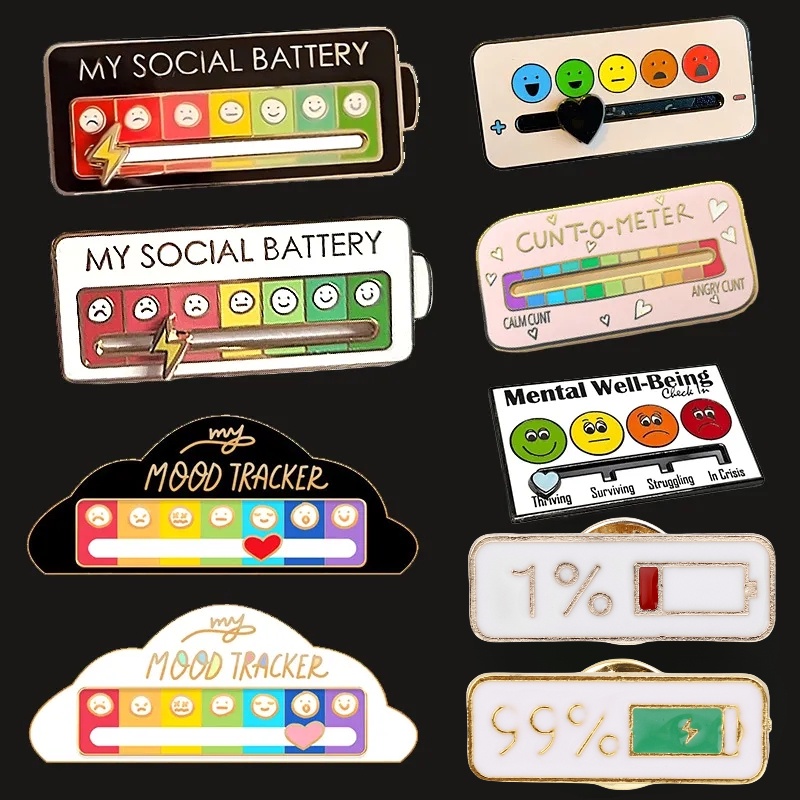 My Social Mood Battery Brooch for 7 Days Clothing Backpack Cute Battery ...