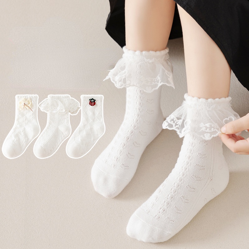 3PCS Children's Socks 2023 Autumn/Winter New Lolita Lace Lace Children ...