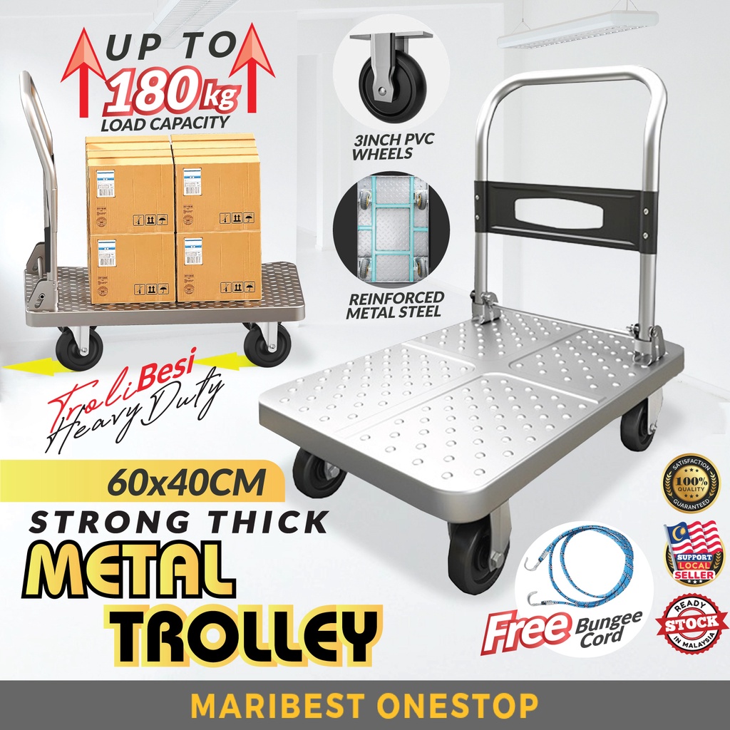 60x40CM Strong Thick Metal Trolley Foldable Heavy Duty Solid Steel with ...