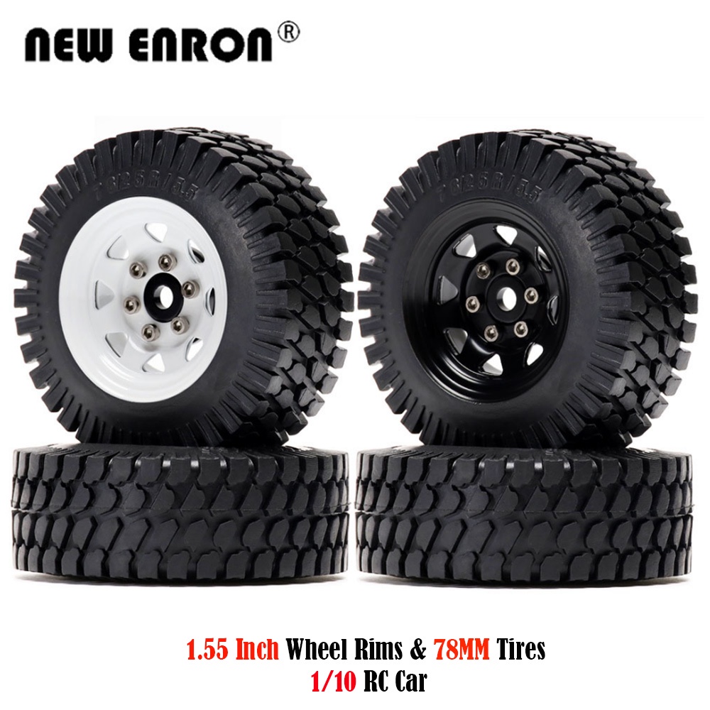 4Pc 1.55 78mm Rubber Terrain Crawler Tires CNC Metal Wheel Beadlock ...