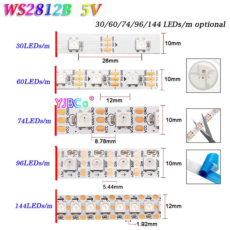 1meters DC5V WS2812B Magic LED Strip Light DC 5V 30/60/74/96/144 pixels ...