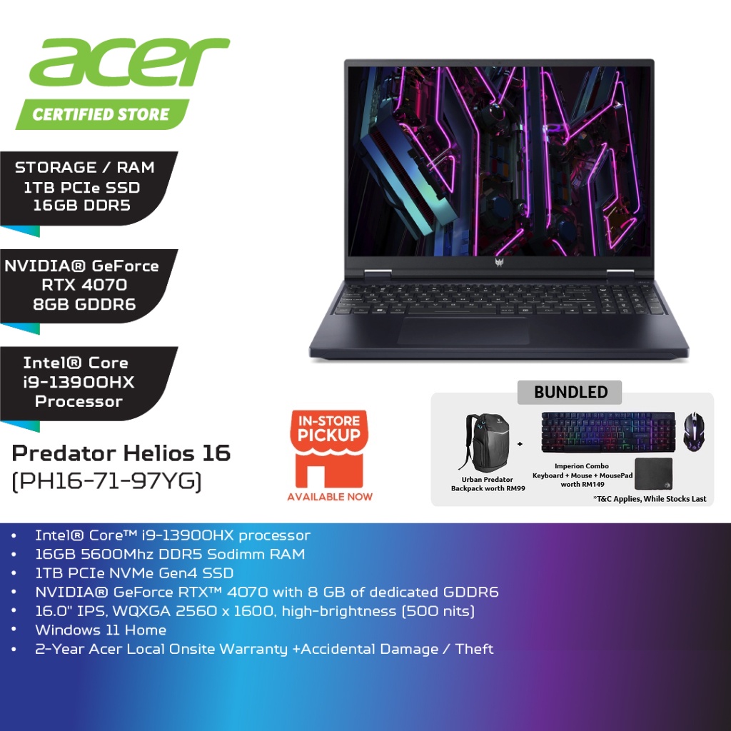 Acer Predator Helios 16 PH16-71-97YG 16" WQXGA 240Hz Gaming Laptop ( I9 ...