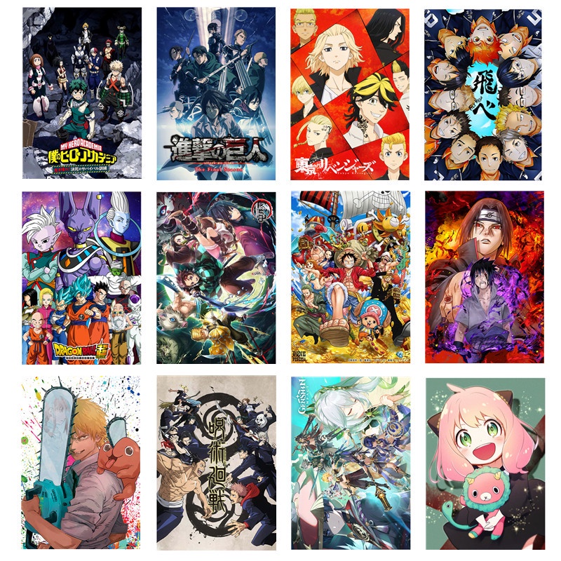8PCS/Set 42x30cm Anime Posters One Piece Demon Slayer Jujutsu Kaisen ...