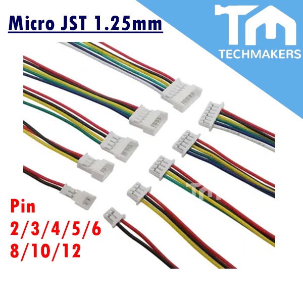 Micro JST 1.25mm 2/3/4/5/6/8/10/12 Pin Male Female Plug Jack Terminal Cable Connector Length 20 ...