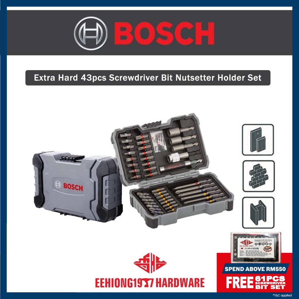 BOSCH Extra Hard 43pcs Screwdriver Bit Nutsetter Holder Set Accessories ...