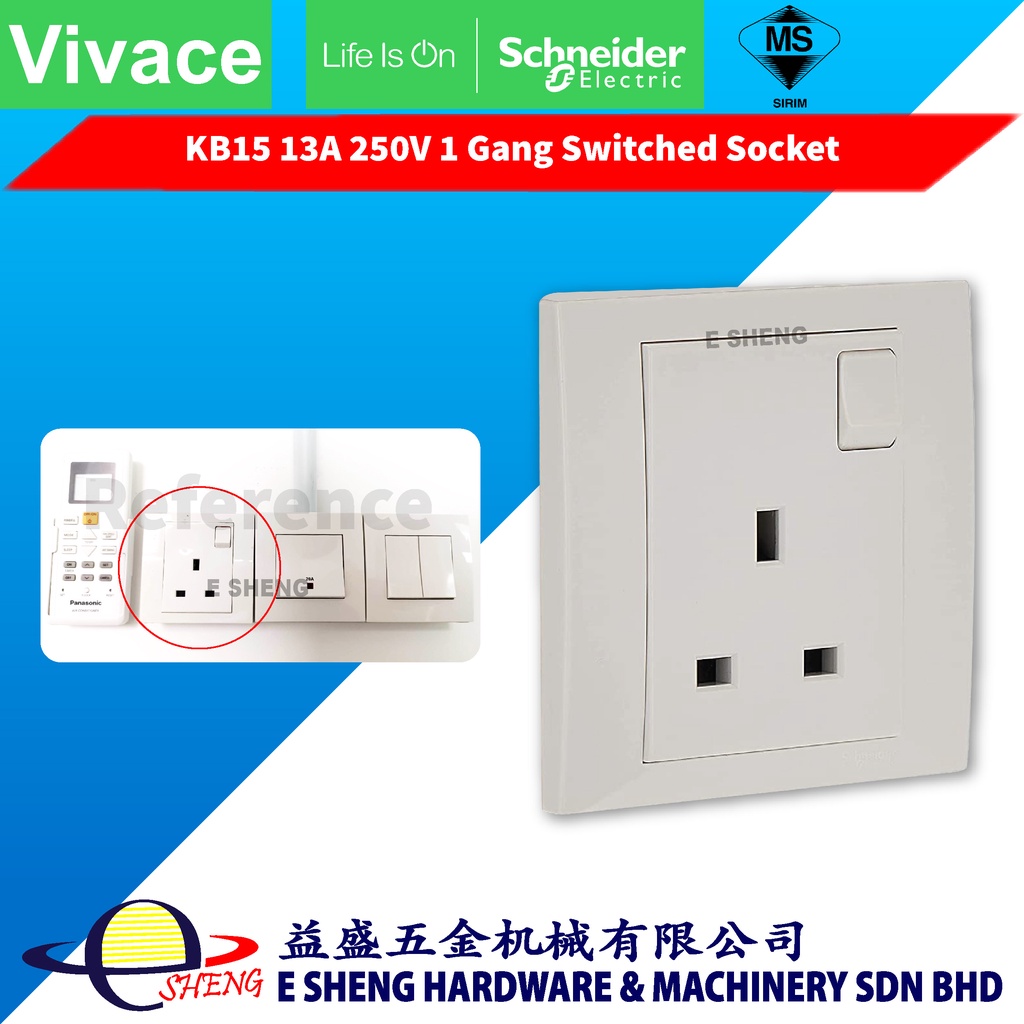 Schneider Vivace White KB15 13A 250V 1 Gang Outlet Switch Socket Sirim ...