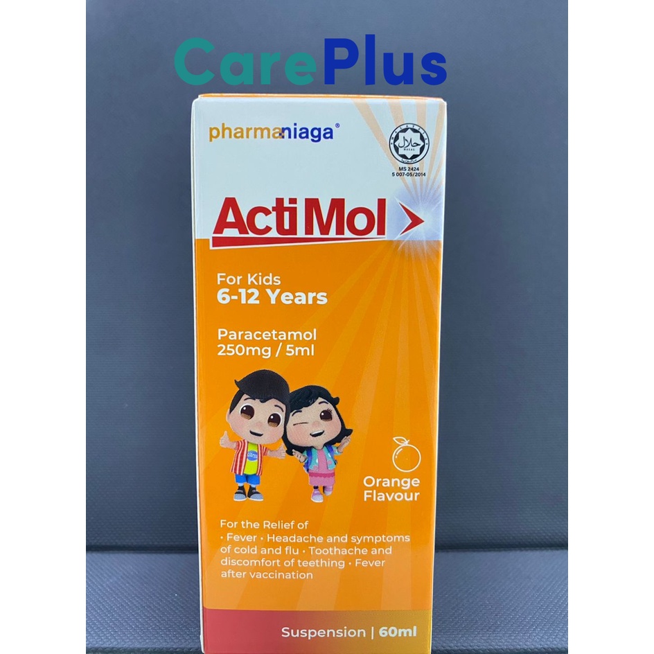 ACTIMOL PARACETAMOL SUSPENSION FOR KIDS 250MG/5ML (ORANGE FLAVOUR) 60ML ...