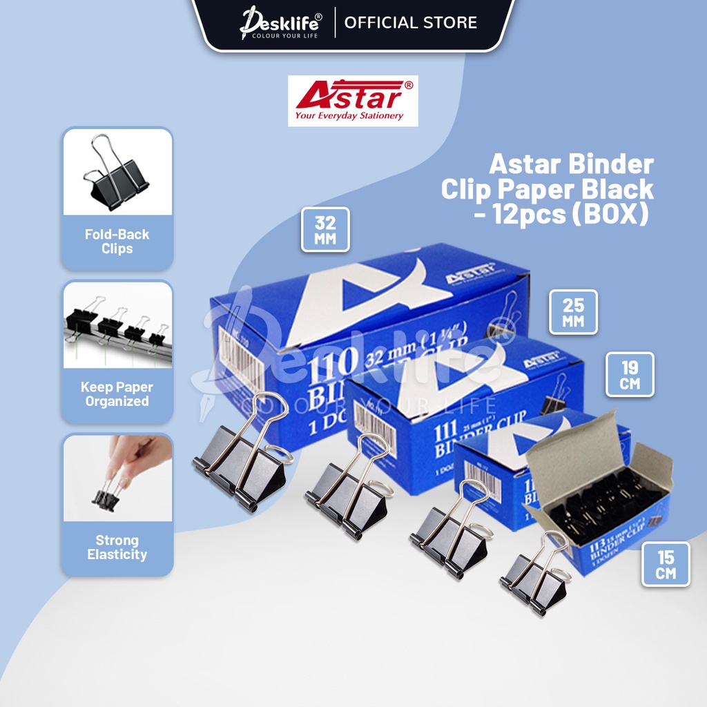 Desklife Astar Binder Clip 15mm 19mm 25mm 32mm Paper Clip Black ...