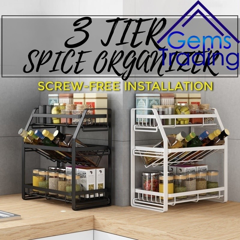 Seasoning Rack Shelf 3 Tier Spice Racks Kitchen Rack Organizer Storage ...