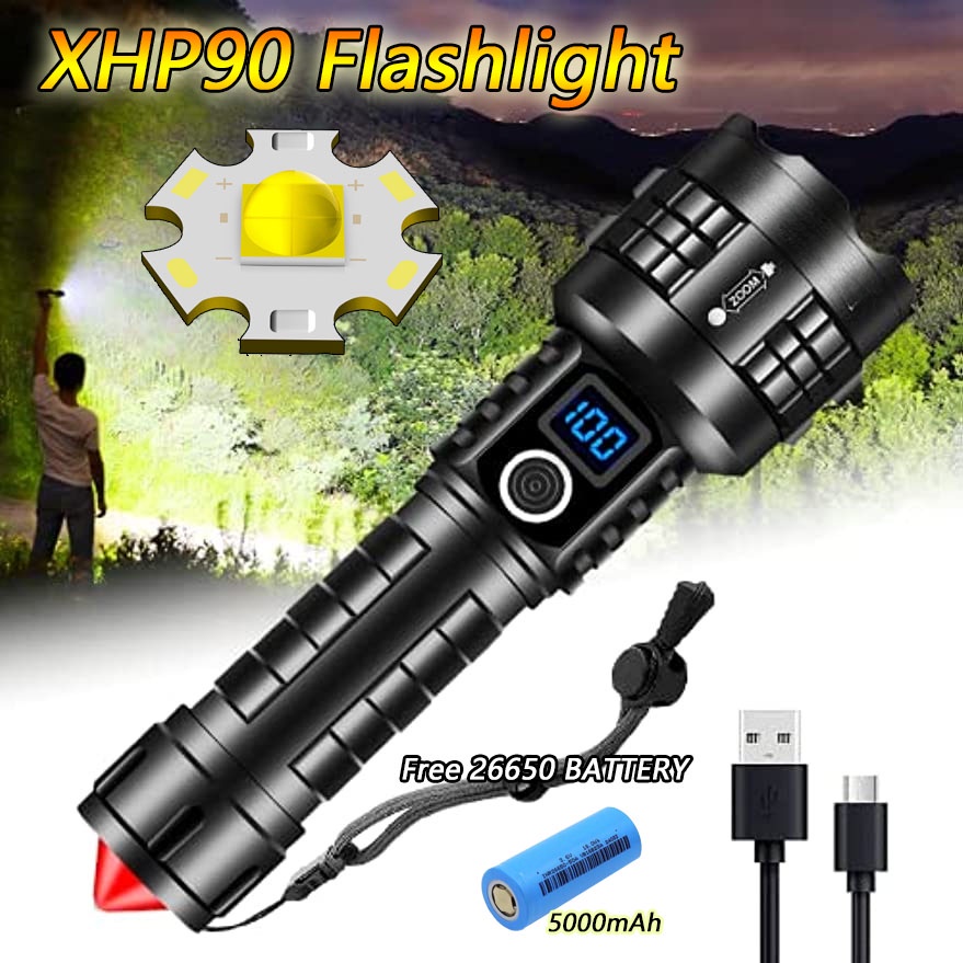 199999LM Laser Ultra Powerful Flashlight Type-C Charging Telescopic ...