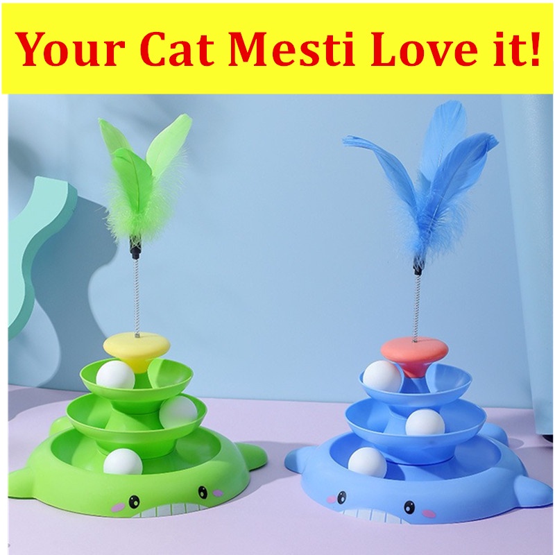 Japanese Ikookoo Cat Spinning Tracking Ball Toy With Spring Feather ...