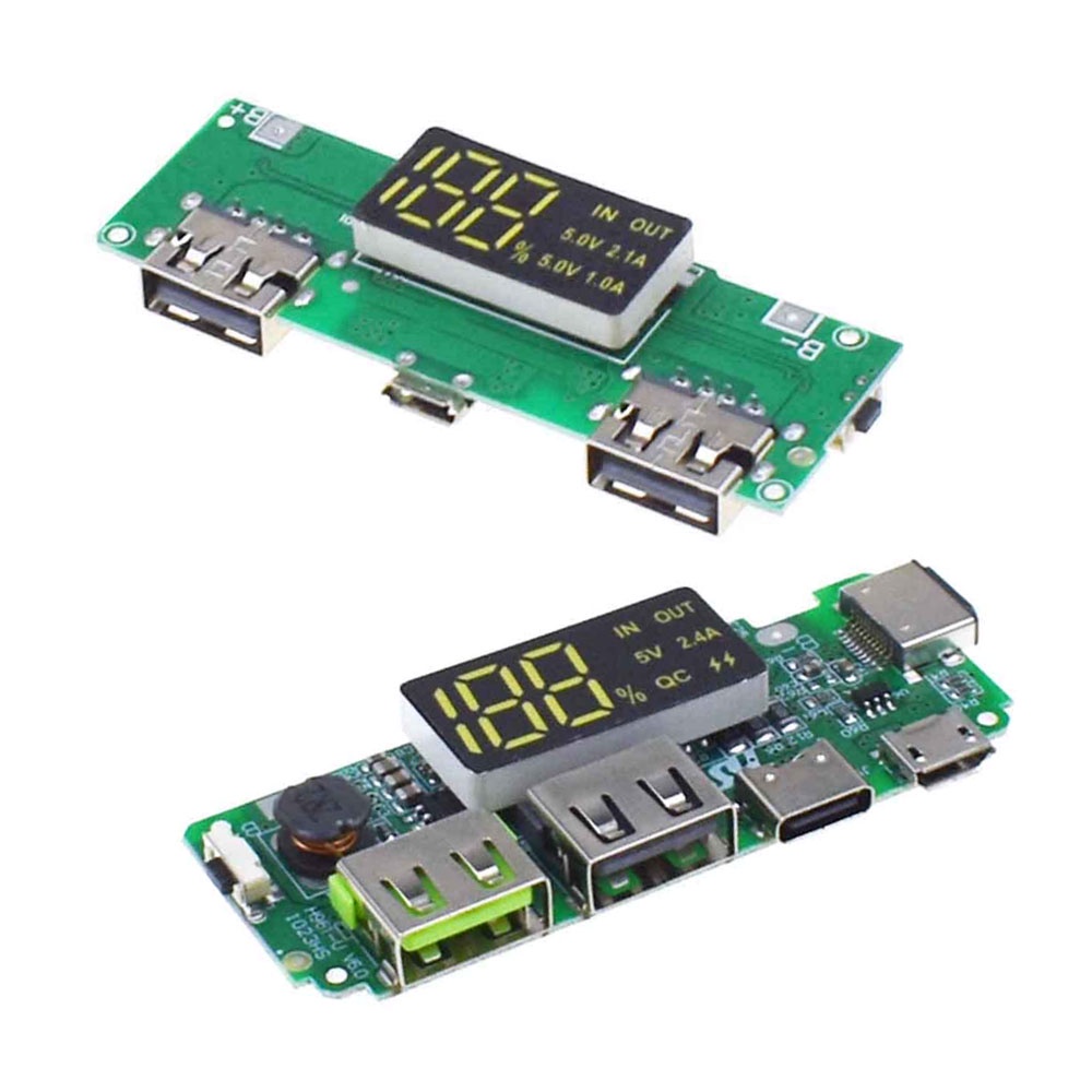 LED Dual USB 5V 2.4A 2A 1A Micro/Type-C USB 18650 Charging Module Lithium Battery Charger Board ...