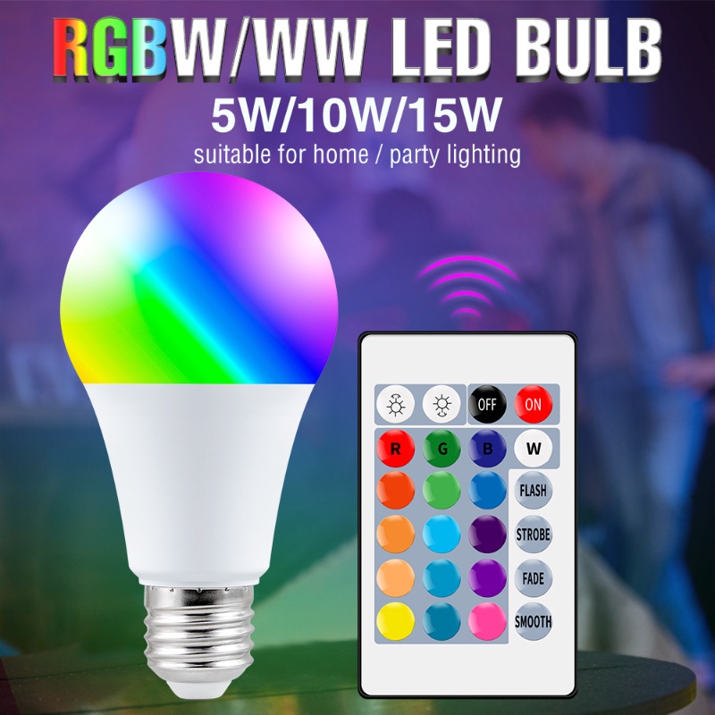 220V E27 RGB LED Bulb Light 5W 10W 15W RGBWW Light LED Lampada Variable ...