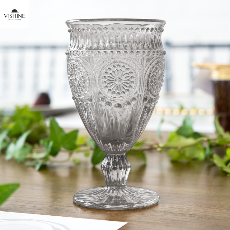 Embossed Sun Flower Goblet Glassware Water Goblet Juice Wine Glass ...
