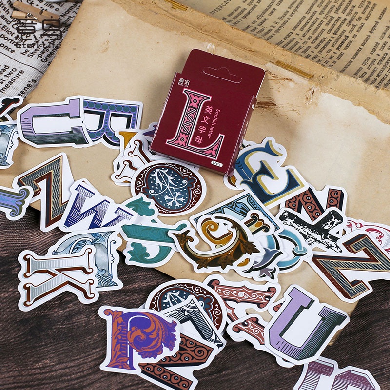 52 Boxed Stickers English Letter Stickers Retro Handbook Album ...