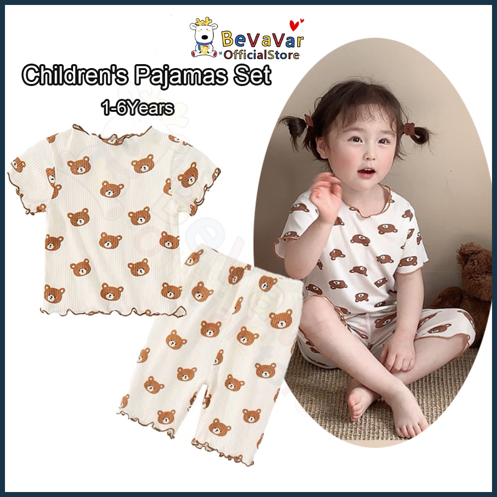 [Shopee Choice] Kids Pajamas Girl Boy Pyjamas Set Cute Bear Ice Silk ...