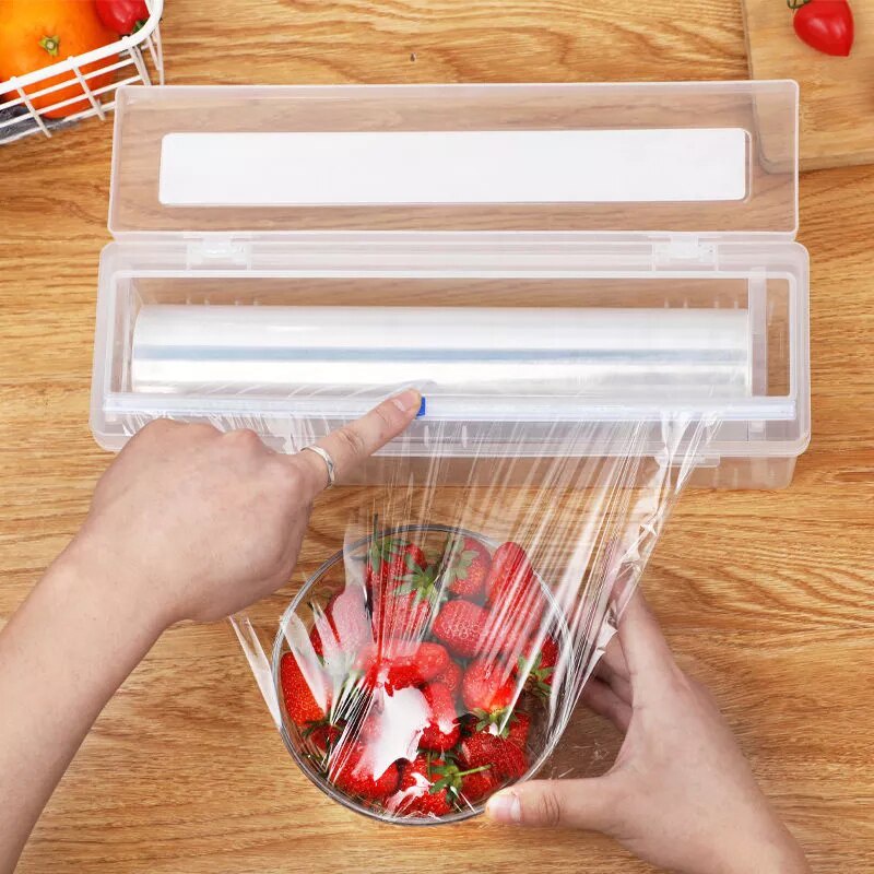 Cling Film Cutter Box Plastic Food Wrap Dispenser with Slide Cutter ...