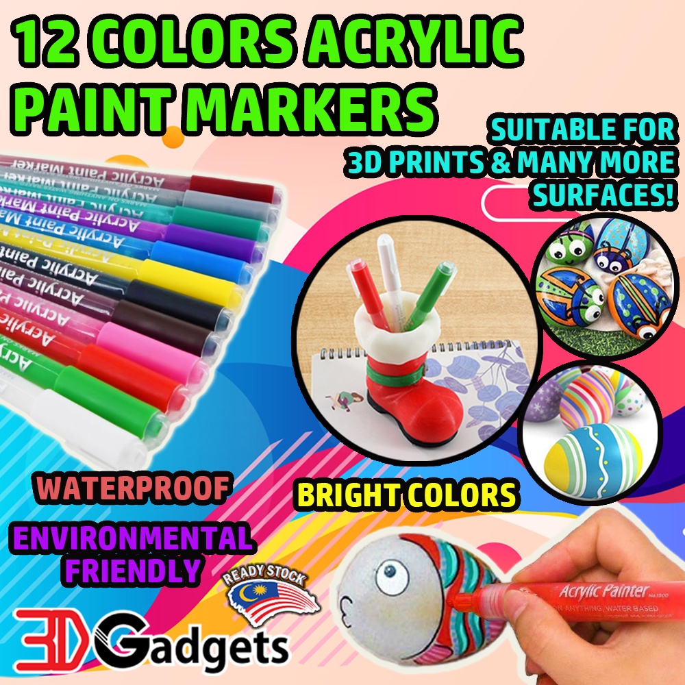 12 Colors 3D Printer Model Acrylic Paint Markers Set for 3D Prints ...
