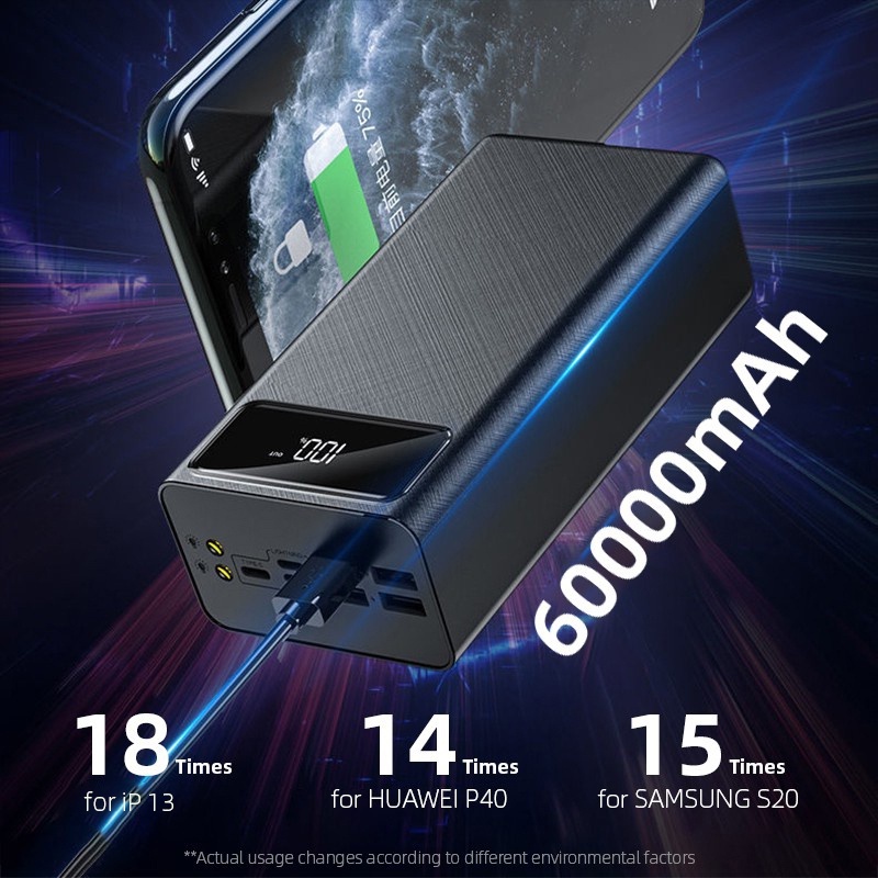 60000mAh Powerbank Full Capacity 4 USB Charge Ports PD Fast Charging ...