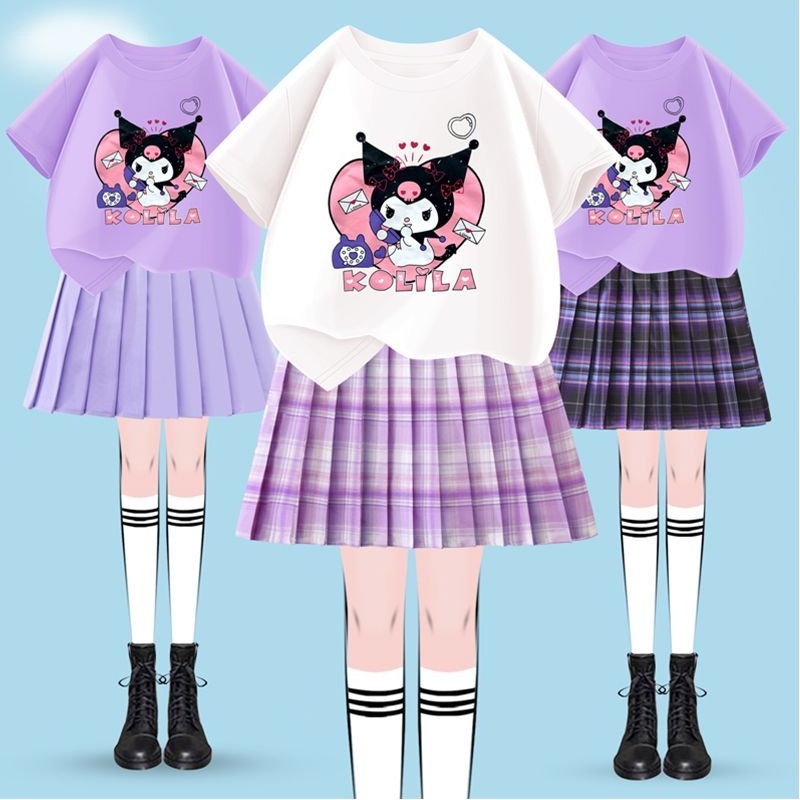 Sanrio Kuromi Girls 3pcs Set Baby Girl Cartoon T-shirt + Splaid Skirt ...
