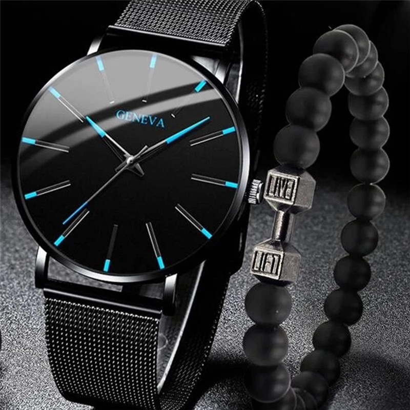 Classic Men's Watch Set Ultrathin Mesh Belt Men's Quartz Watches Gift ...