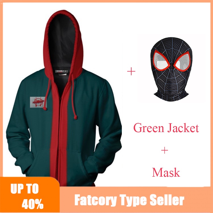 Spiderman Costume Adult Men Miles Morales Jacket Mask Suit Spiderman