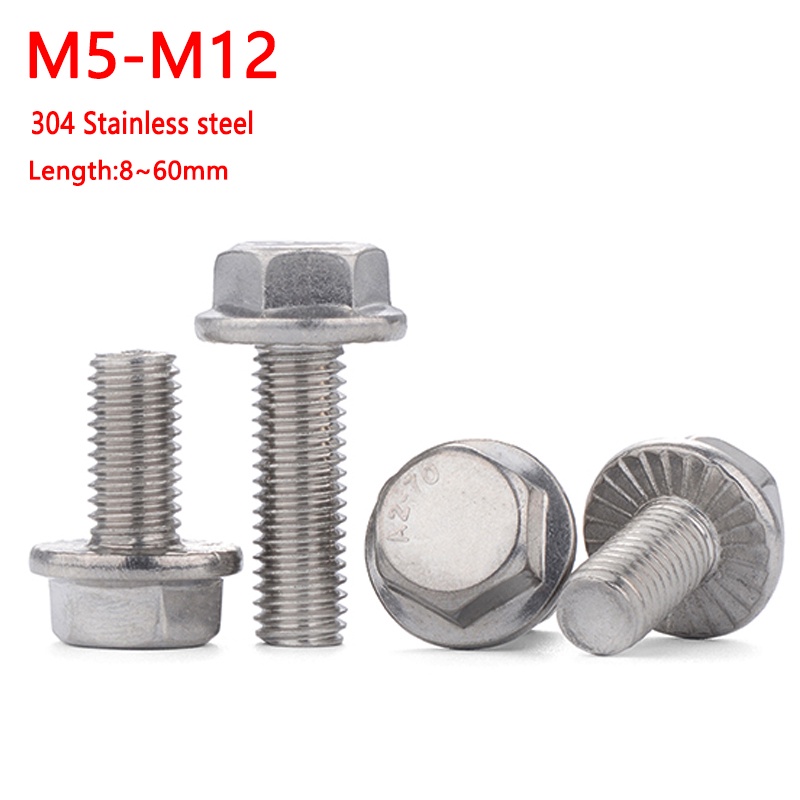 DIN6921 A2-70 304 Stainless Steel Hexagon Head with Serrated Flange Cap Screw Hex Washer Head ...