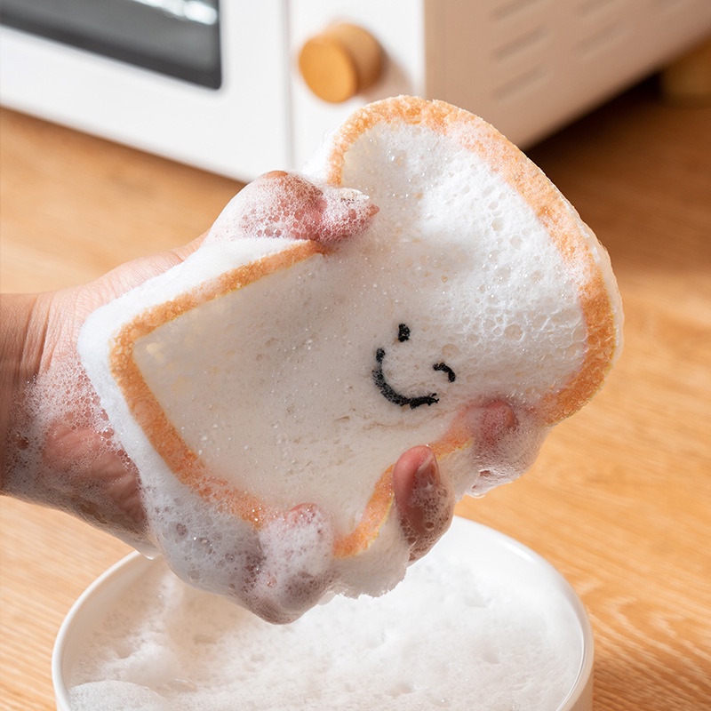 Cute Kawaii Toast Bread Shaped Scouring Pad Compressed Wood Pulp Sponge ...