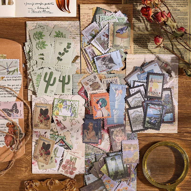 48 Pcs Vintage Stamp Style Stickers Pack Scrapbook Deco DIY Stamp ...