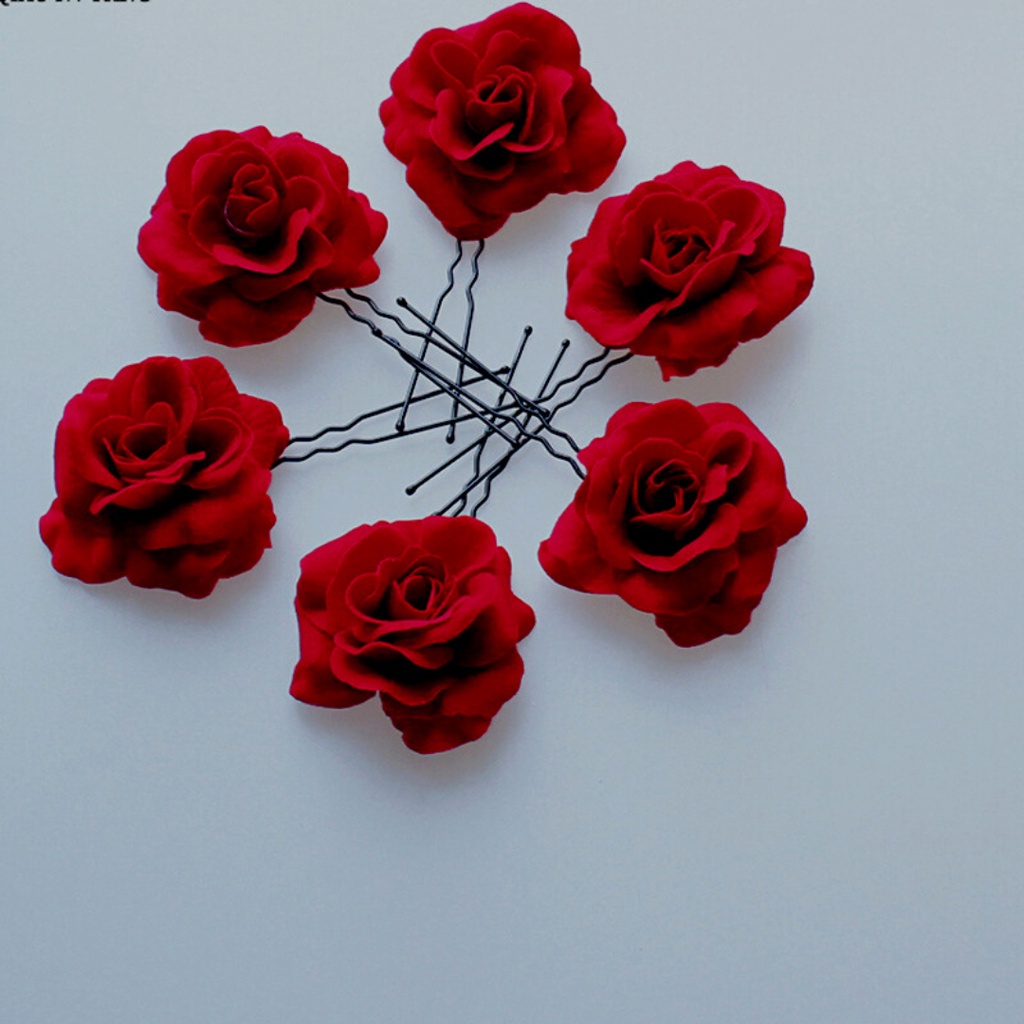 1Pc Hair Accessories Women Red Rose Flower Hair Clip For Bridal Sepit ...