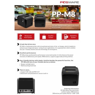 Posware PP-M8 Thermal Receipt Printer 80mm USB + Serial + LAN | Shopee ...