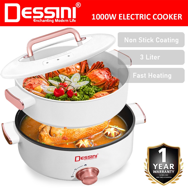 DESSINI ITALY Electric Cooker Steamboat Hot Pot Non Stick Frying Wok ...