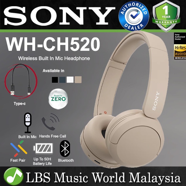Sony WH-CH520 Wireless Bluetooth Headphone with Built In Microphone (WH ...
