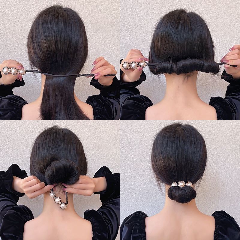 Meatball Pearl rope simple hair coiler new lazy ponytail retro hair ...