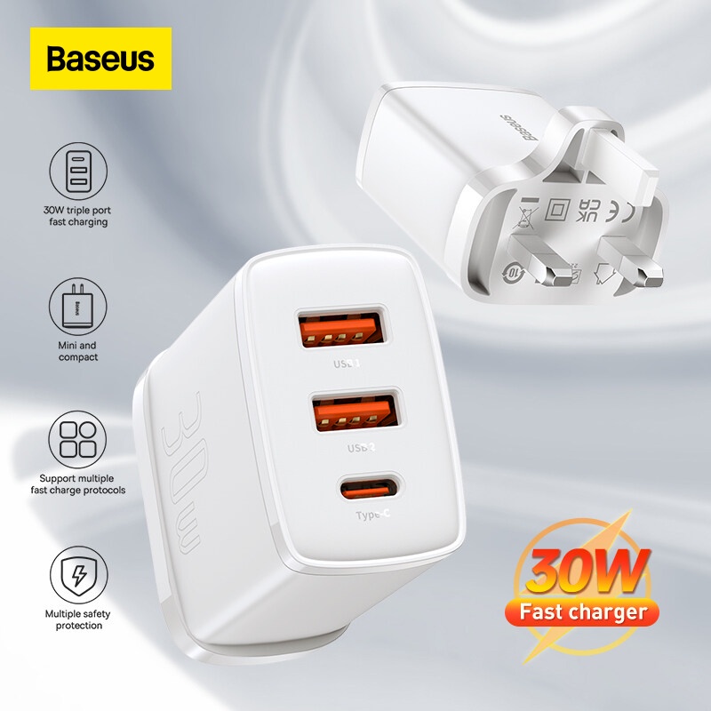 Baseus 30W PD Fast Charging 2USB Type C Charger Compatible For iPhone /Huawei /Xiaomi | Shopee ...