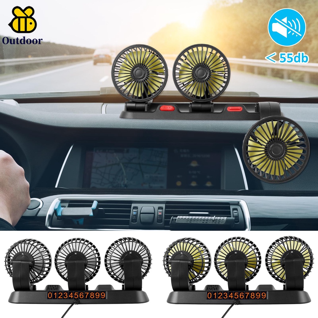 Car Fan Three-Head Vehicle Fan 2 Speeds Car Cooling Fan Low Noise 360 ...