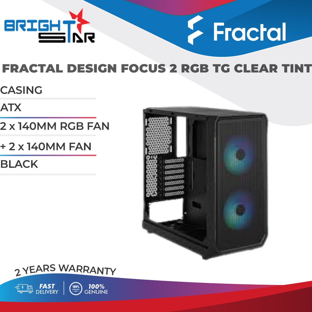 FRACTAL DESIGN Focus 2 RGB TG Clear Tint ATX PC Case - Black/White ...
