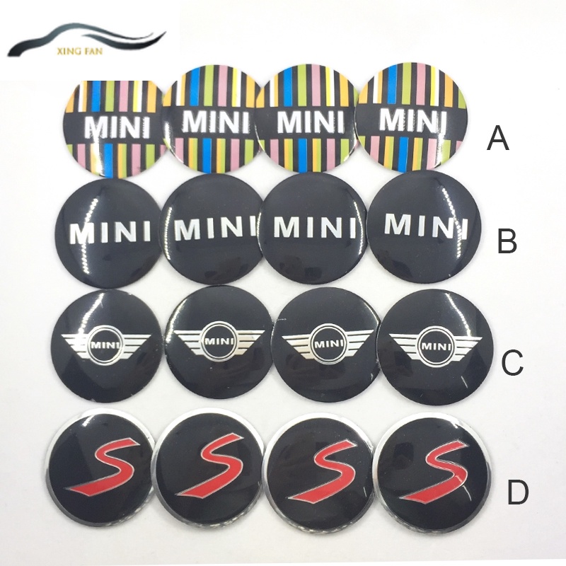 XINFAN 4 X 56mm MINI COOPER Logo Wheel Hub Center Caps Cover Emblem ...