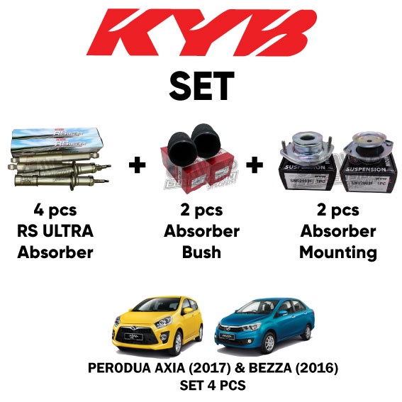 PERODUA AXIA 2014 & BEZZA 2016 NEW SET ORIGINAL ABSORBER KYB RS ULTRA ...