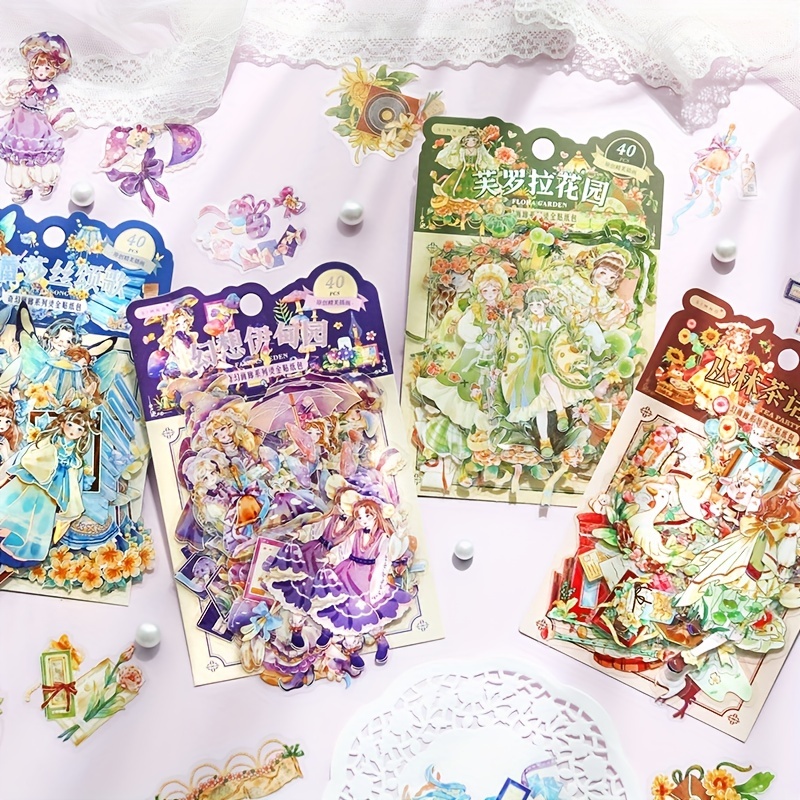 MOHAMM 40 Sheets Cartoon Girls Butterfly Artistic PET Sticker for ...