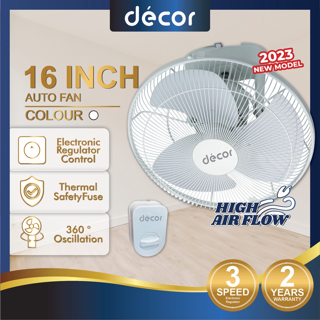 Auto Fan 16'' 3 Blades 3 Speed 360 Degree Ceiling Auto Fan with ...