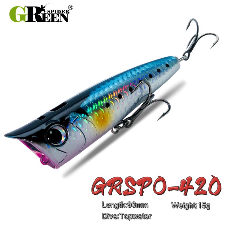 GREENSPIDER 1PCS Surface Popper Fishing Lures 90mm 15g Topwater ...